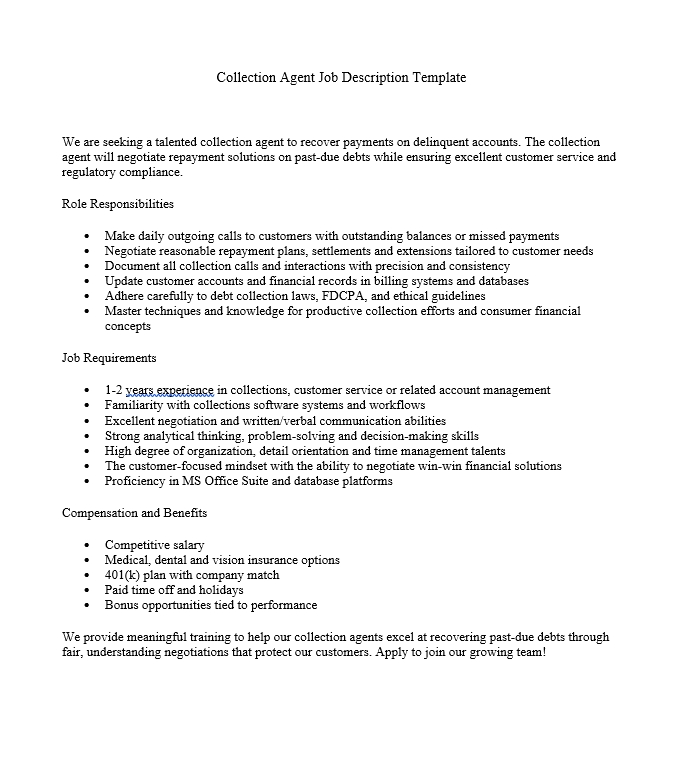 Understanding the Key Responsibilities of a Collection Agent Job ...